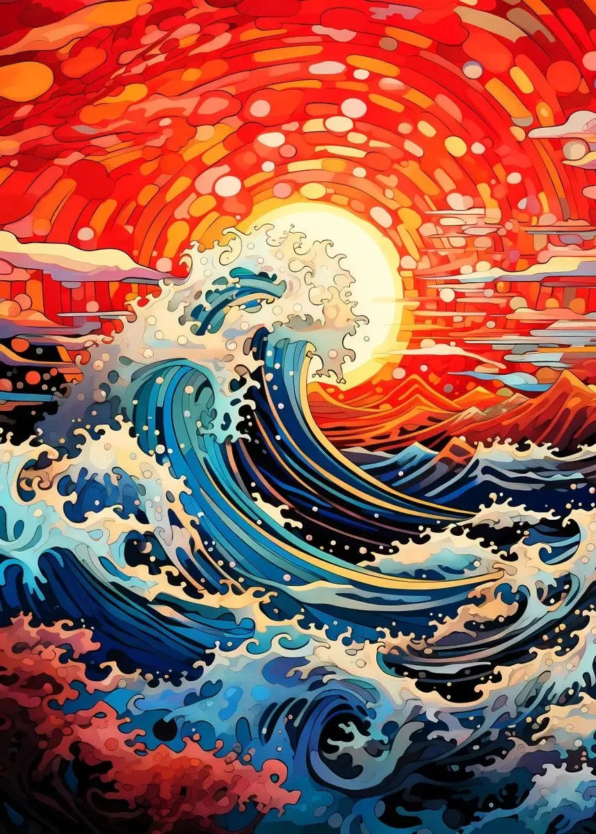The Great Wave Art Poster – Japanese Oni Masks